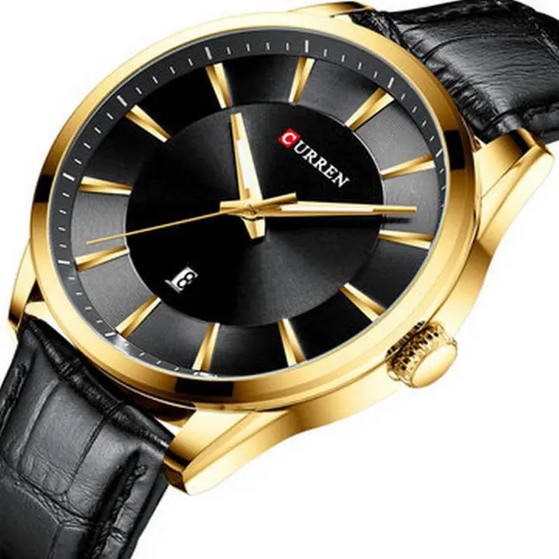 Curren Black Dial Gold-tone Leather Men's Watch- 8365 | Watch Shop BD