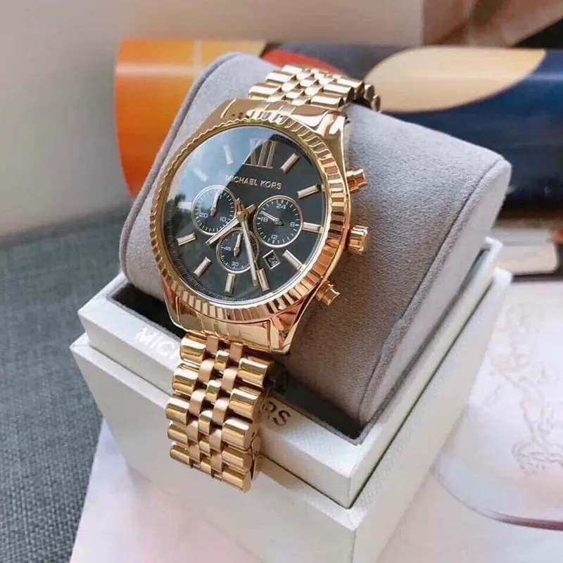 Michael Kors Lexington Gold-tone Black Dial Men's Watch- MK8286 | Watch ...