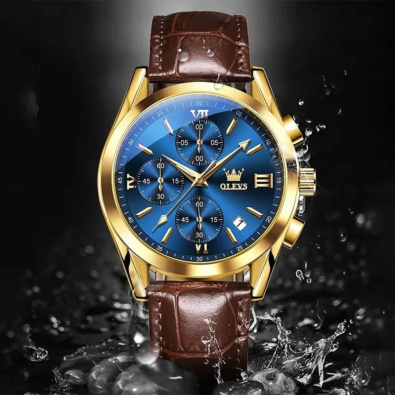 OLEVS 2872 Men's Chronograph Blue Dial Leather Watch | Watch Shop BD