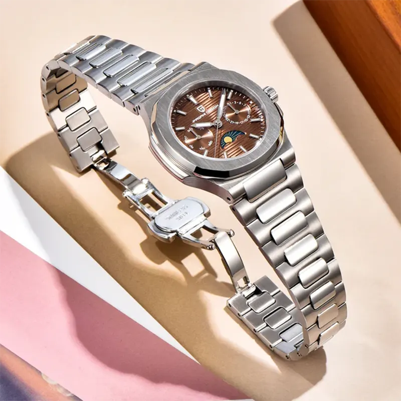 Pagani Design Nautilus Moon Phase Brown Dial Ladies Watch- PD-1786 ...