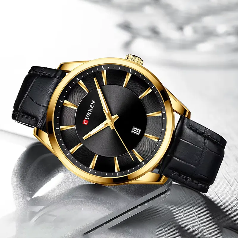 Curren Black Dial Gold-tone Leather Men's Watch- 8365 | Watch Shop BD