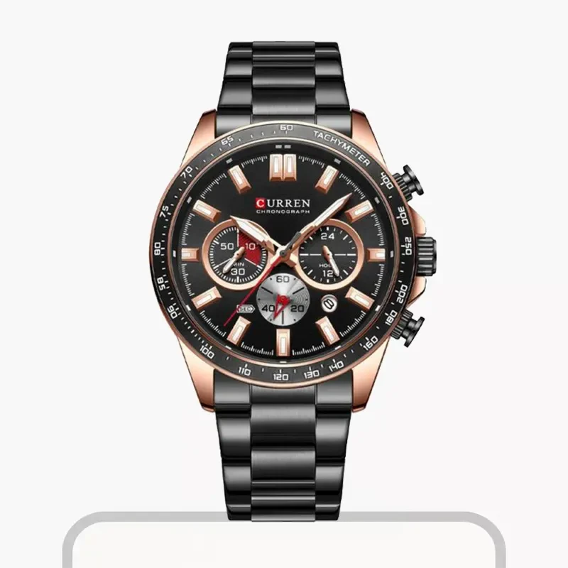 Curren Quartz Luxury Sport Chronograph Black Dial Men's Watch- 8418 ...