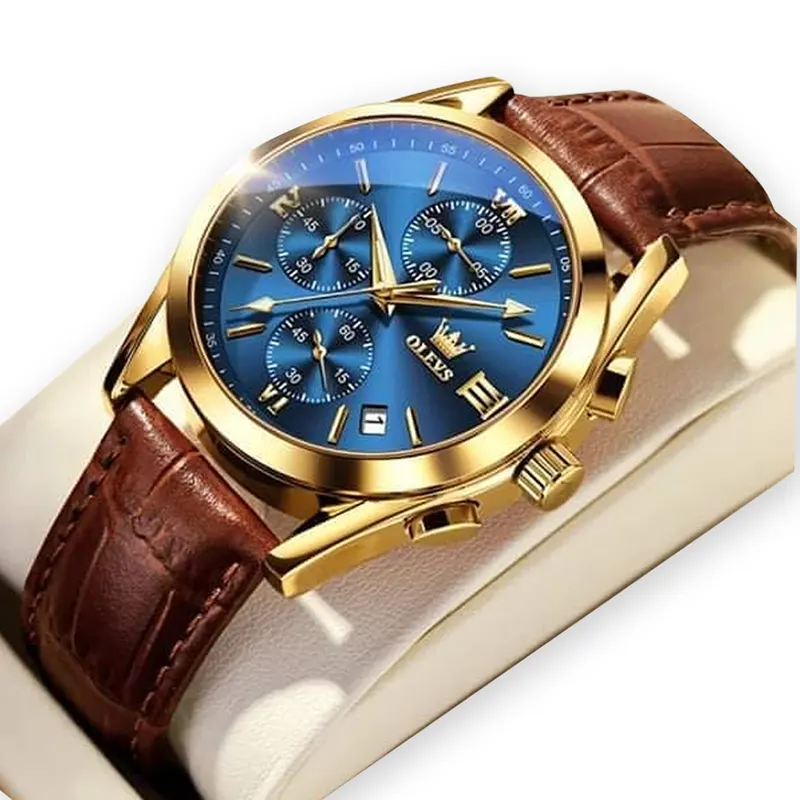OLEVS 2872 Men's Chronograph Blue Dial Leather Watch | Watch Shop BD