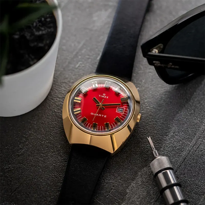 Timex 1972 Reissue Burgundy Dial Gold Bezel Men's Watch- TW2V25400 ...