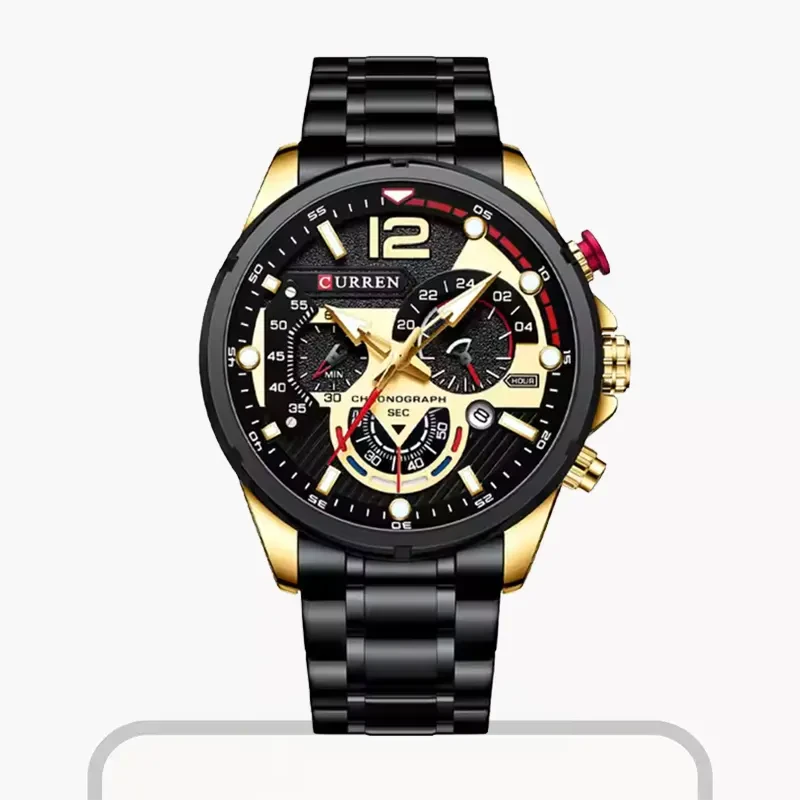 Curren Luxury Chronograph Black-Gold Dial Men's Watch- 8395 | Watch Shop BD